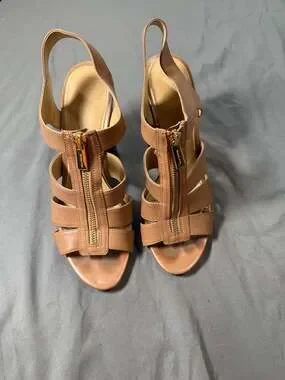 Michael Kors | Shoes | Michael Kors Tan Leather Zipfront Block Heel ...